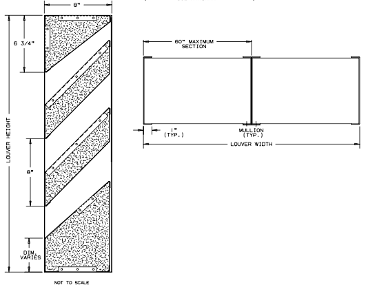 8" Deep Aluminum or Steel Acoustical Louver with 8" On Center Blade Spacing