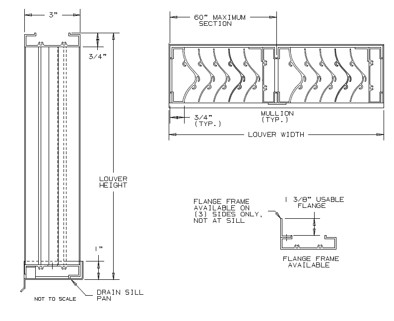 3" Deep Extruded Aluminum Vertical Chezron Blade Rain Resistant Storm ...
