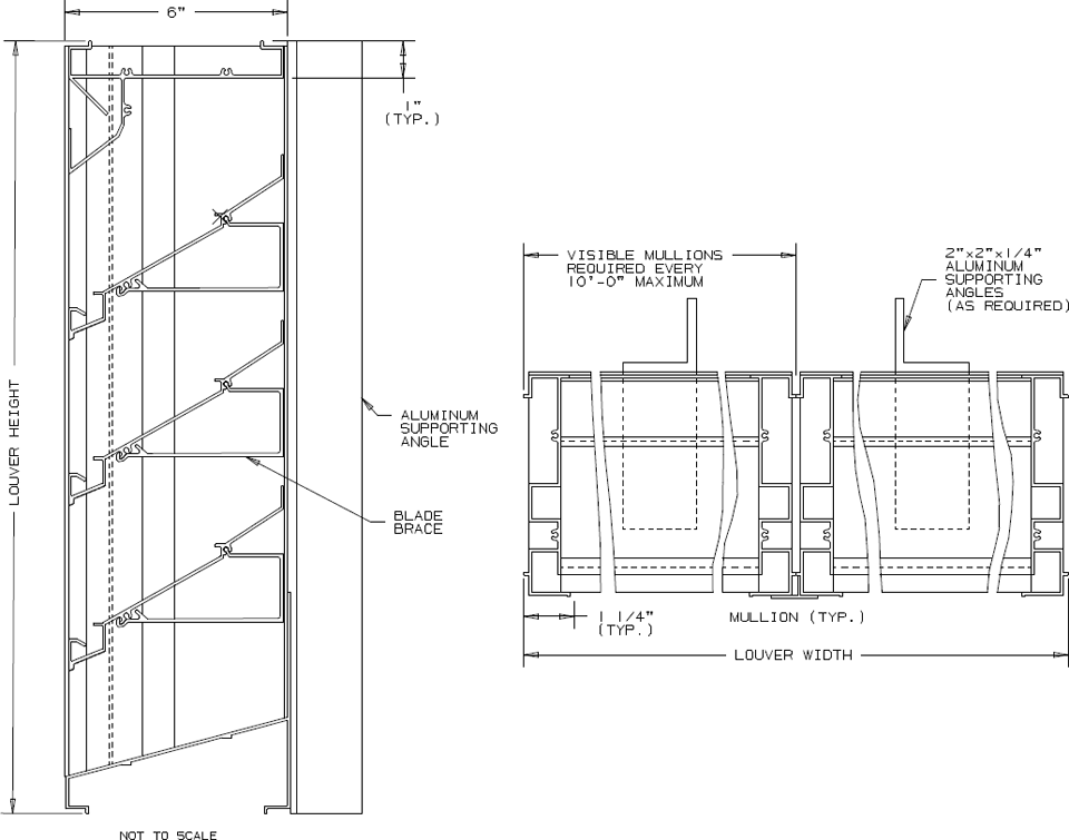 6" Deep Extruded Aluminum 35°/42° Drainable Blade Louver